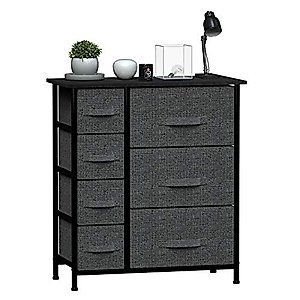 TOROTON 7 Drawers Dresser, Furniture Storage Tower Organizer Unit for Bedroom, Living Room, Hallway, Closet, Sturdy Steel Frame Wood Top with Easy Pull Fabric Bins for Clothing, Blankets - Dark Grey