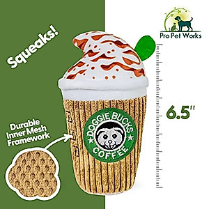 Pro Pet Works Doggie Bucks Plush Squeaky Chew Toy for Dogs Cats Puppies-Best Funny Parody Birthday for Small Medium & Large Animals-Stuffed Fall Coffee Squeaker
