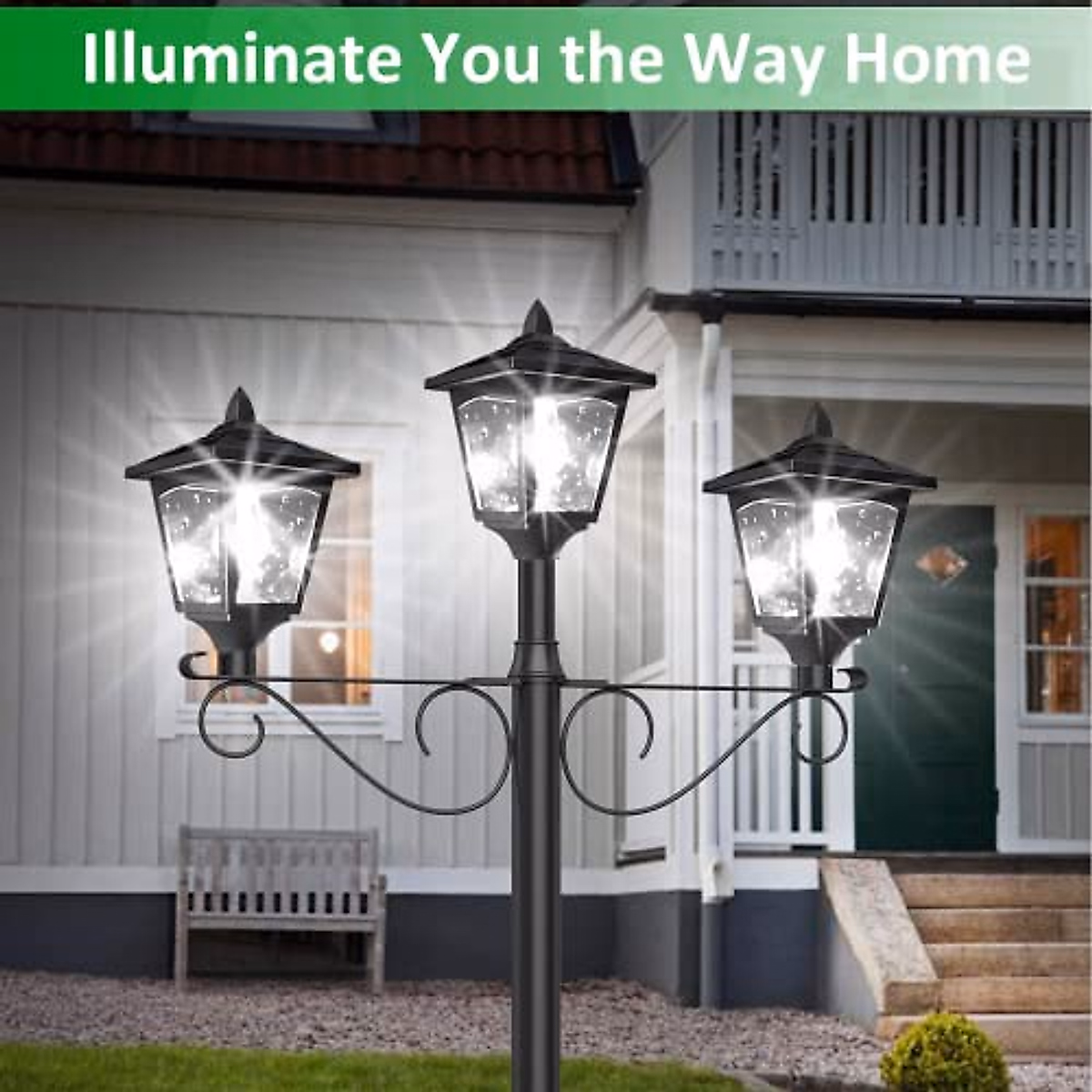SUNGATH Solar Lamp Post Lights, Triple-Head Solar Lamp Outdoor Waterproof, Solar Pole Light for Street Driveway Garden Yrad Patio Decor, 72 Inches