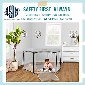 Dream On Me Onyx Playpen in Grey, Baby Playpen, Portable and Lightweight, Playpen for Babies and Toddler - Comes with a Comfortable Padded Floor