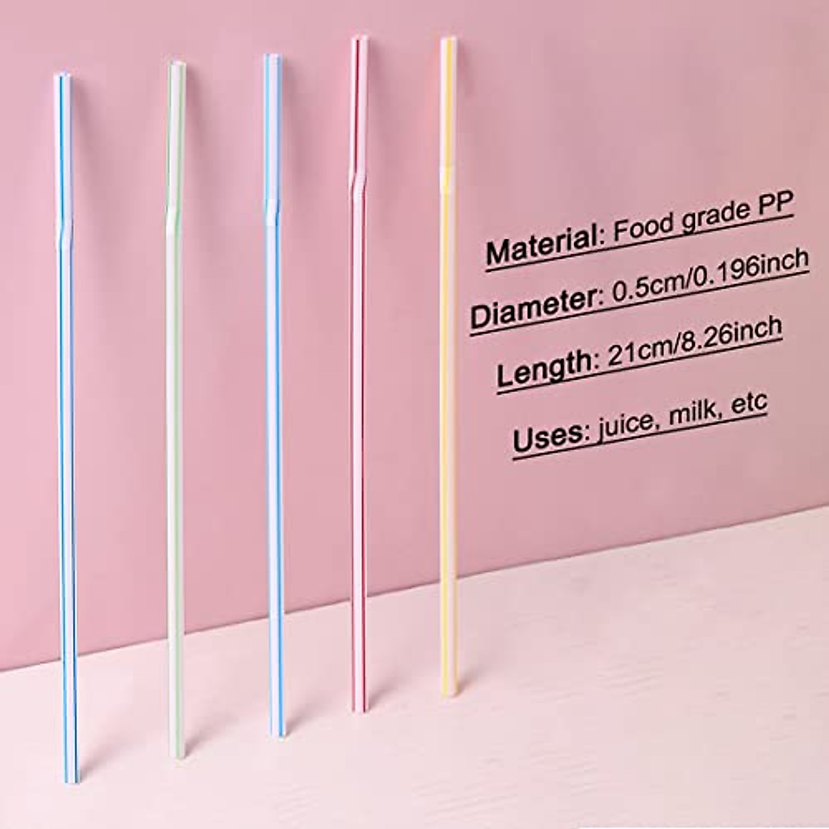 QNCIGER 100 Pcs Flexible Disposable Plastic Drinking Straws, BPA-free bendy straw 0.19" swide,8.26" High, Colorful Striped