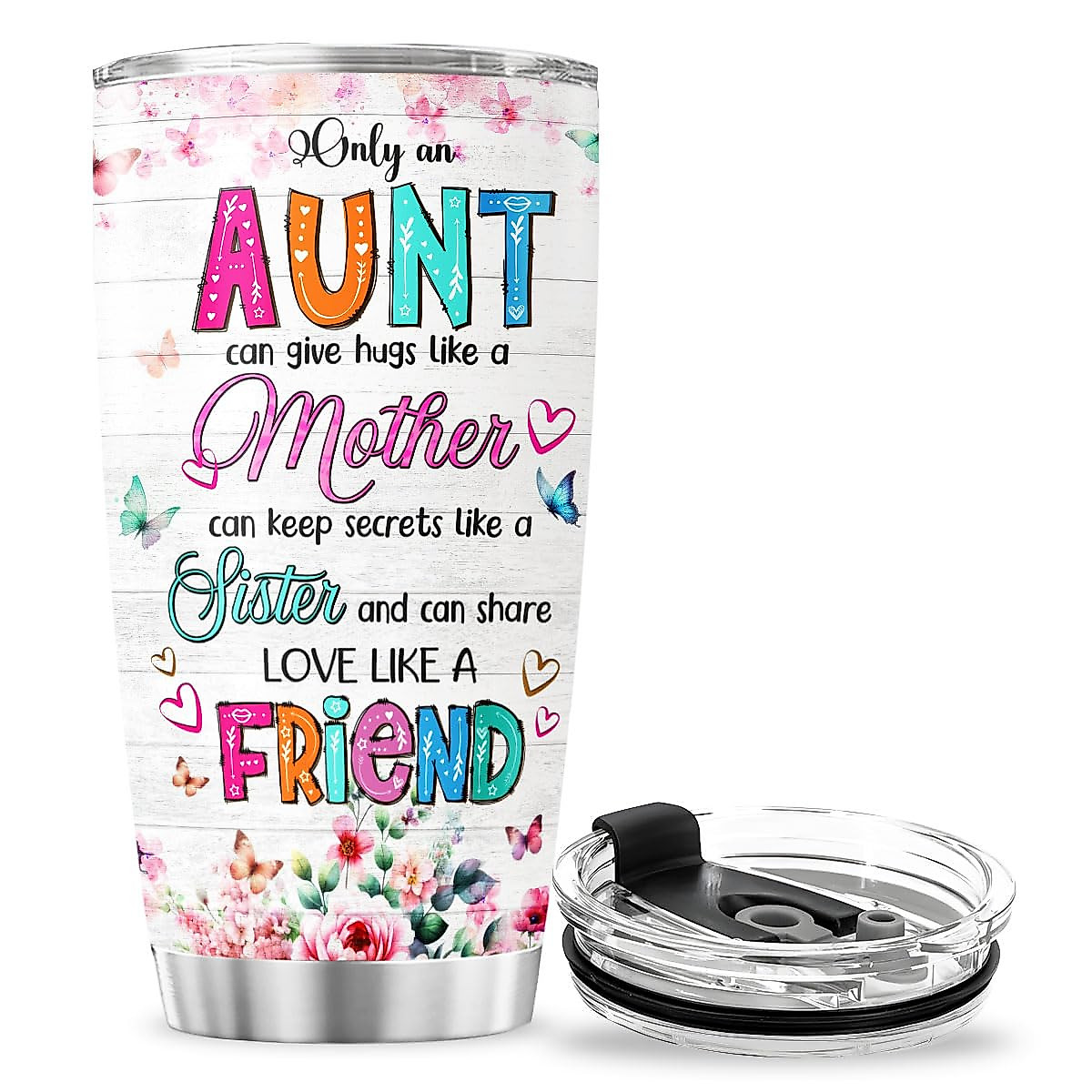 JENOIS Auntie, Aunt Gifts, Tumbler 20 Oz With Lid And Straw, Best Aunt Like Mother