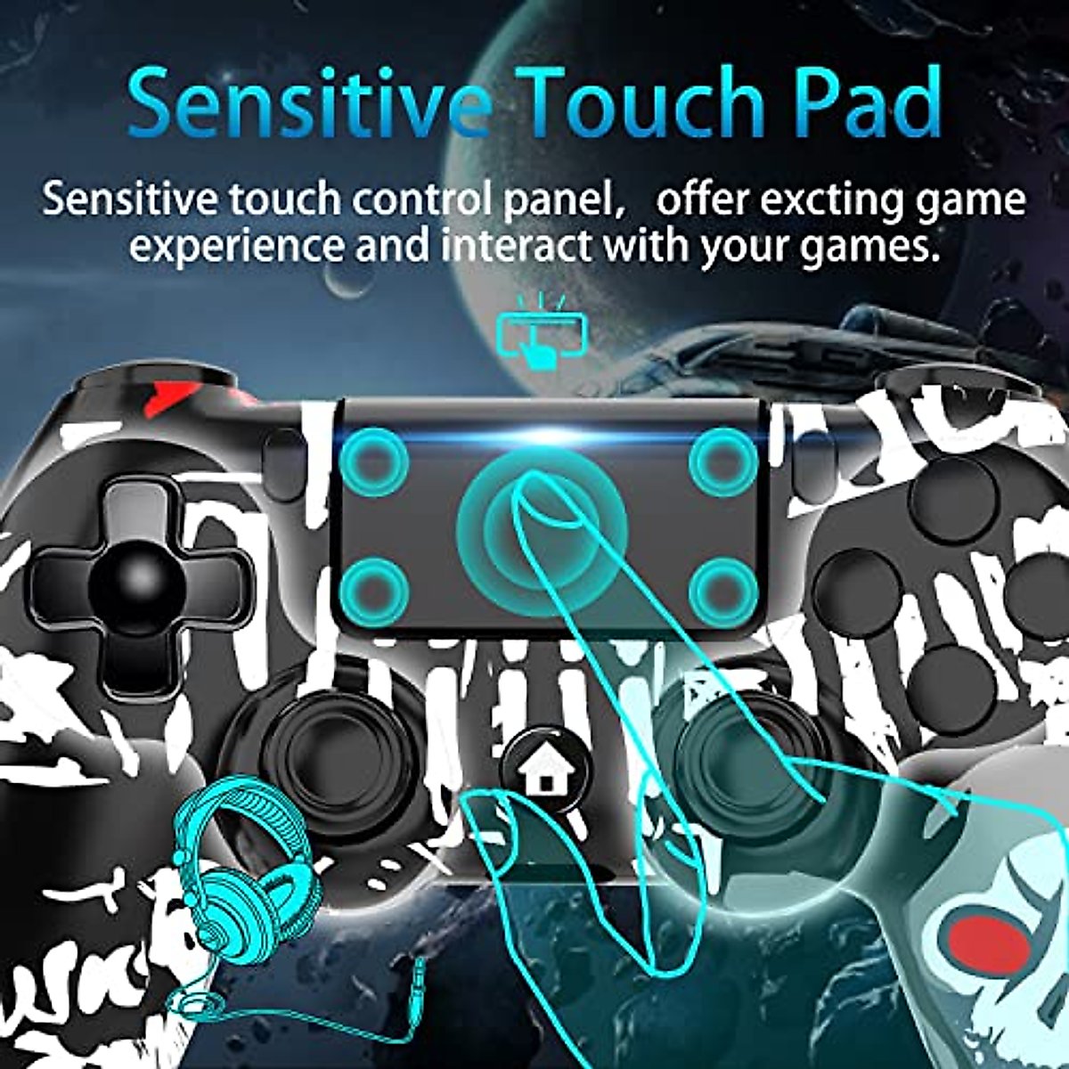 YUYIU 【Upgraded Wireless Controller for Ps4 Remote Plays-tation 4/Slim/Pro/PC, Gaming Controllers with Dual Vibration Shock Speaker, Camo Red with Headphone Jack Touch Pad Six Axis Motion Control