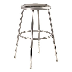 National Public Seating 6400 Series Heavy Duty 18 Inch Adjustable Height Steel Stool with Vinyl Padded Seat, Grey Frame and Legs