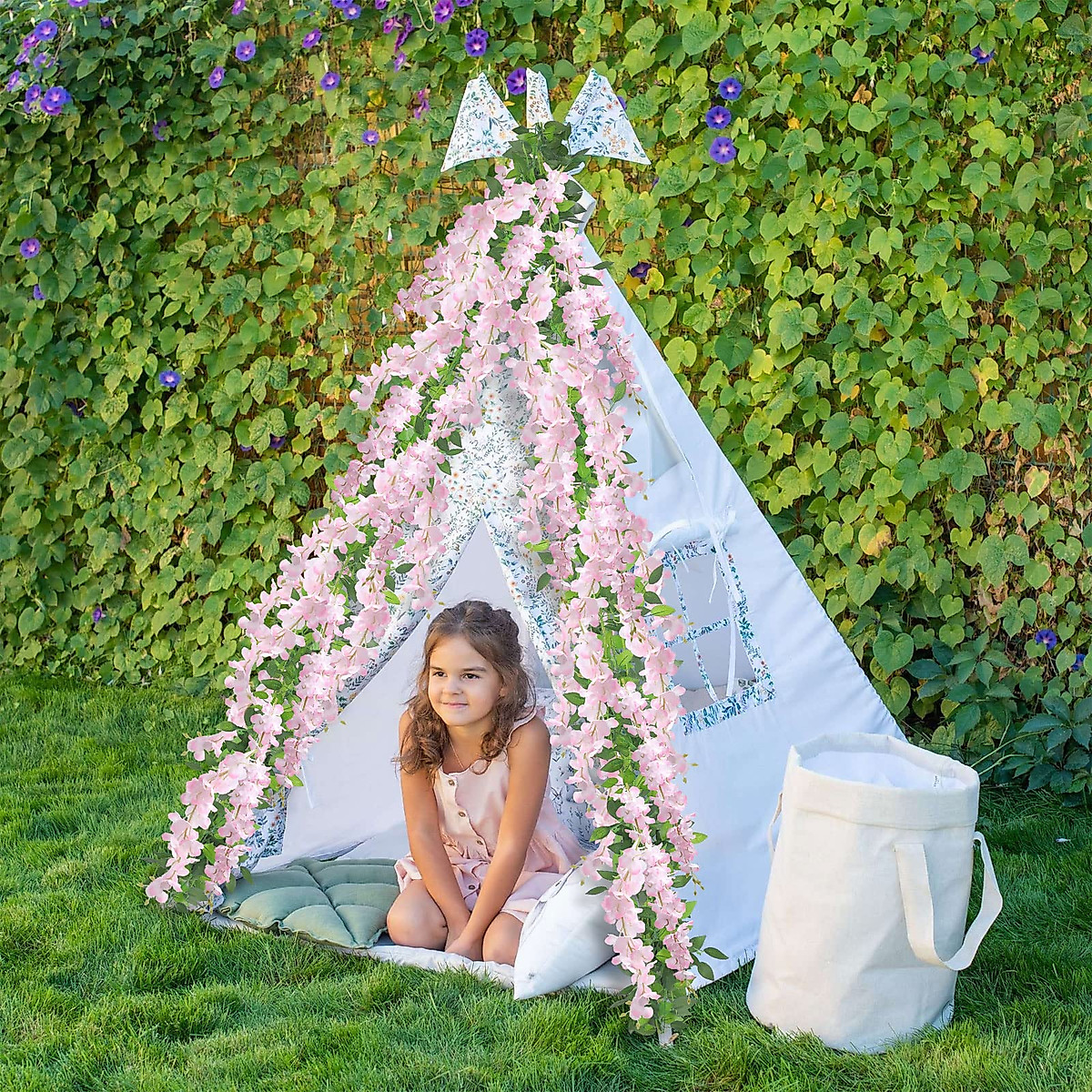 U'Artlines 5Pcs 7.2 Ft/Piece Artificial Wisteria Garland Silk Fake Pink Wisteria Flowers Hanging Greenery Vines Garlands Rattan for Home Garden Wedding Arch Party Indoor Outdoor Decor