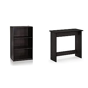 Furinno Basic 3-Tier Bookcase Storage Shelves, Espresso & Simplistic Study Table, Espresso