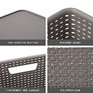 EZOWare 3 Pack X-Large Gray Woven Plastic Storage Baskets, Organizer Knit Basket Bin Boxes with Handle - 16.5x11.4x8.7 inch