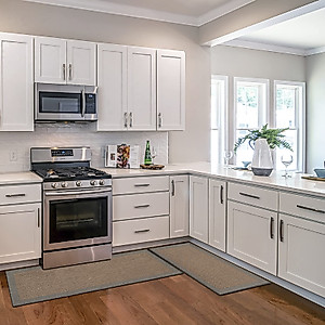 TRONSBOO Kitchen Rugs and Mats 2 PCS Set,Non-Skid Washable Twill Standing Mat in Front of Sink,Absorbent Rubber Backing Kitchen Mats for Floor,Laundry,Farmhouse,Hallway 17"x30"+17"x47"(Grey)