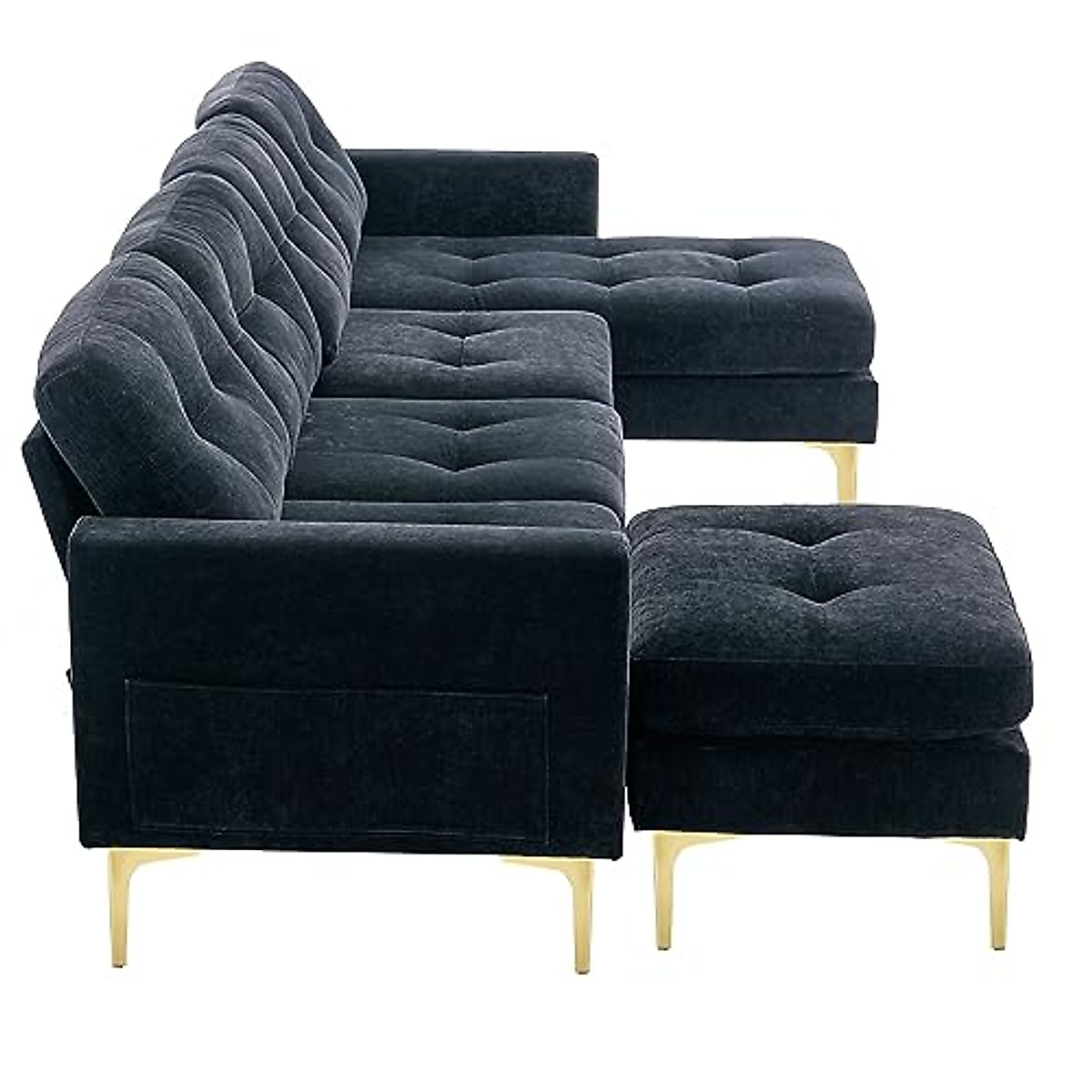 5-Seater Sectional Sofa with Extra Wide Chaise and Movable Ottoman, U Shaped Convertible Corner Couch Bed with Golden Metal Legs,Comfy Velvey Upholstered Sofa&Couches for Living Room Apartment