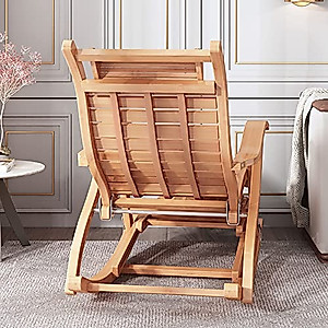 Lounge Chair, Folding Recline Rocking Chairs for Adults Wooden Bamboo Stable Comfort Garden Deck Chairs Foldable Recliner Load-Bearing 200kg (Color : Wooden Chair)