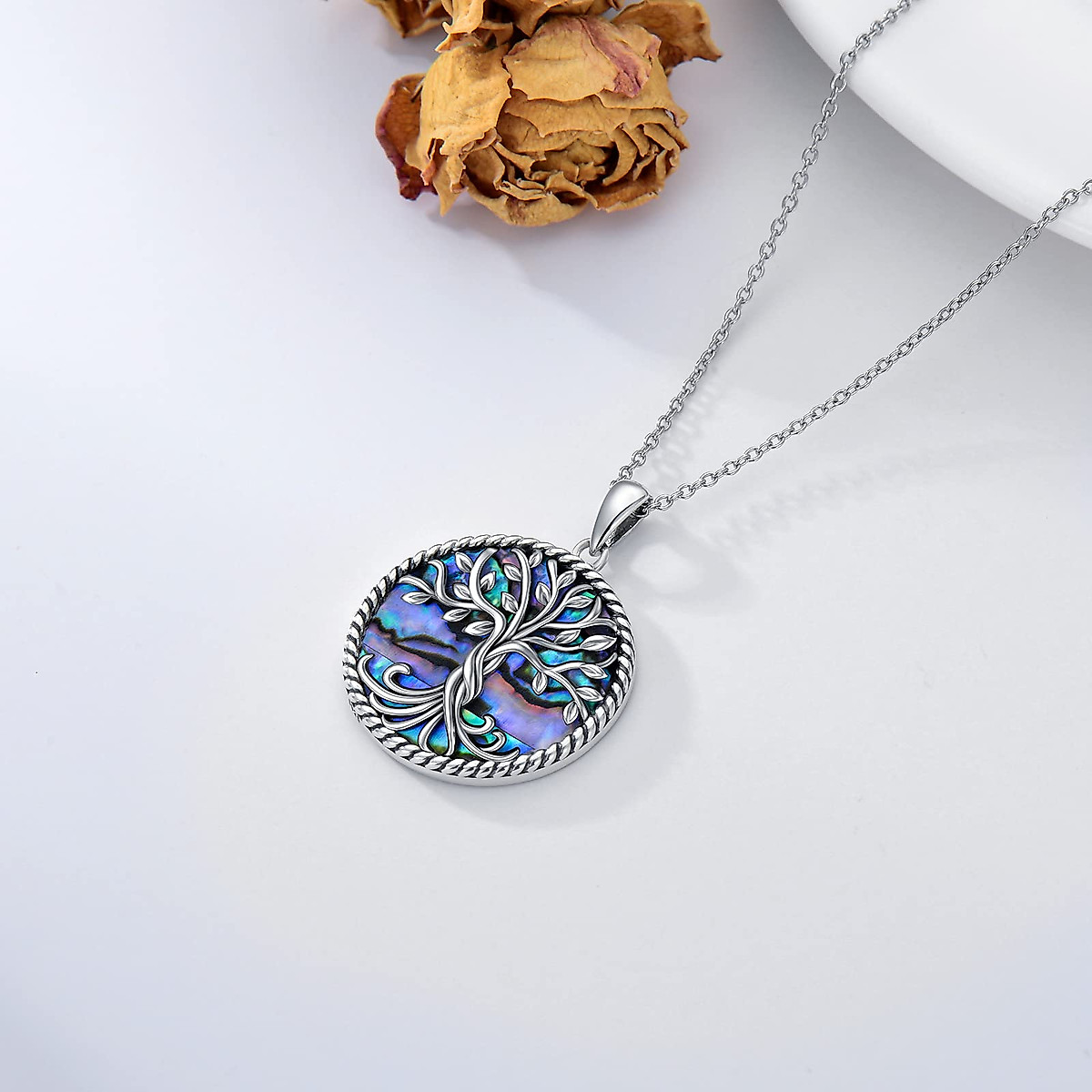 TOUPOP Christmas Gifts for Women Tree of Life Necklaces 925 Sterling Silver Abalone Shell Family Tree Pendant Necklace Jewelry Gifts for Women Friends Mom Birthday