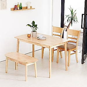 Livinia Aslan 35" Malaysian Oak Round Wooden Dining Bench/Solid Wood Bedroom Entry Way Kitchen Corridor Bench (Natural Oak)