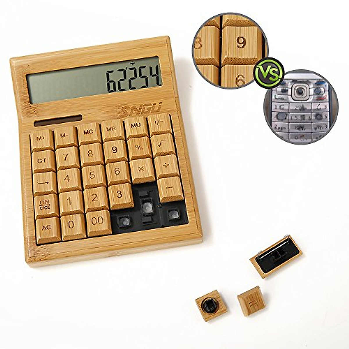 Sengu Functional Desktop Calculator Solar Power Bamboo Calculators with 12-Digit Large Display …