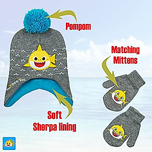 Nickelodeon Baby Shark Warm Winter Hat and Mitten Set, Grey Winter Designed - Age 2-4 Toddler