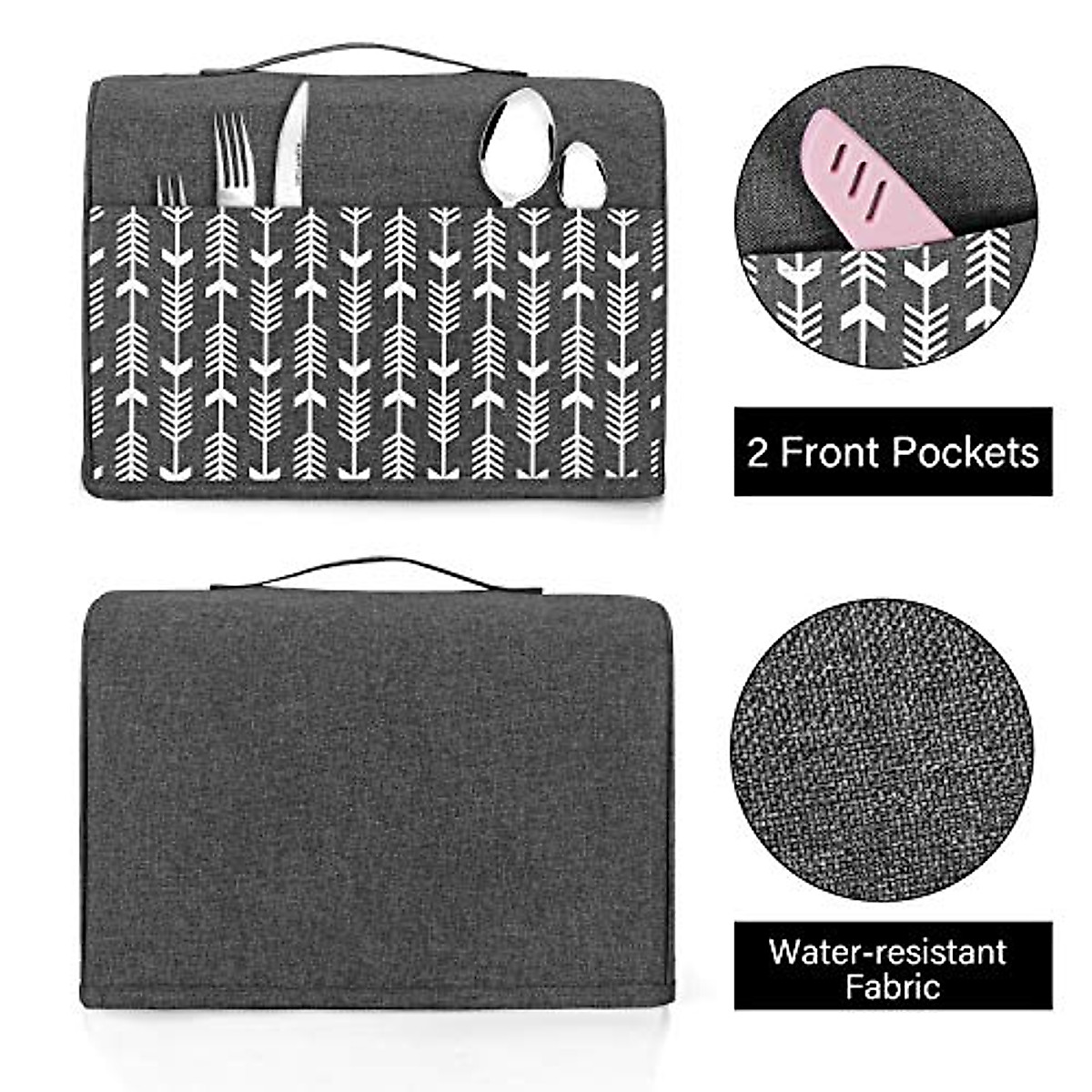 Yarwo 2 Slice Toaster Cover with Pockets and Top Handle, Nylon Toaster Cover Fits for Most Standard 2 slice Toasters, Gray with Arrow