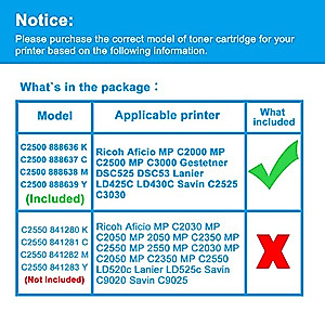 LCL Compatible Toner Cartridge Replacement for Ricoh 888636 888637 888638 888639 MP C2000 MP C2500 MP C300 DSC525 DSC530 LD425C LD430C C2525 C3030 Aficio MP C2000 MP C2500 (4-Pack KCMY)