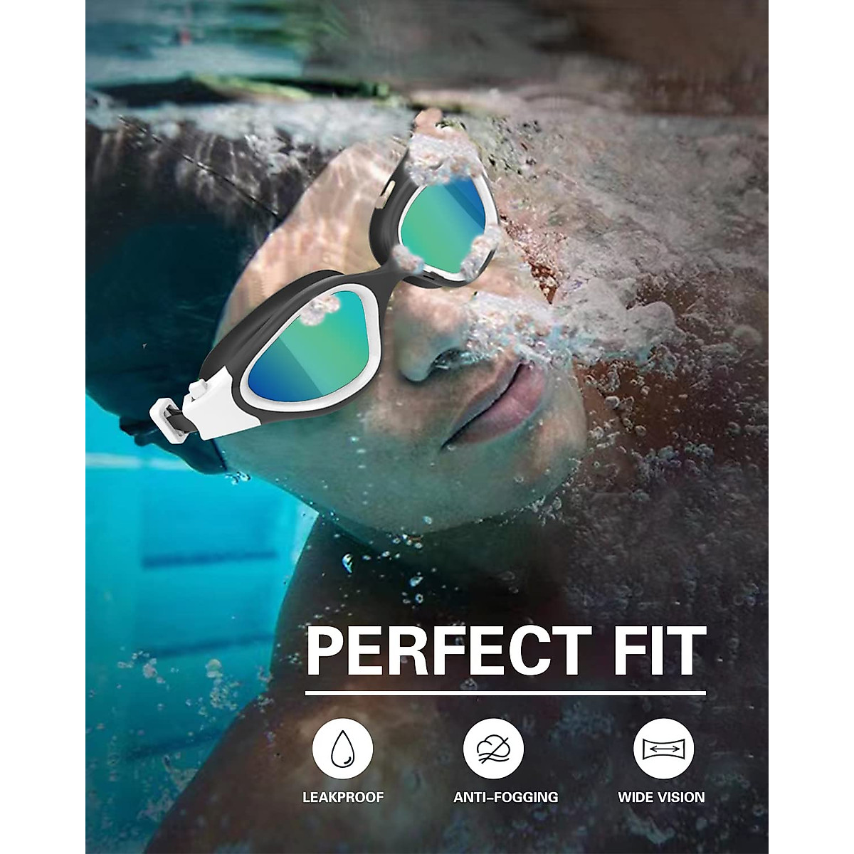 Kimasha Swim Goggles, Polarized Swimming Goggles Swimming Goggles for Men Women Adults,Anti Fog/UV Protection (Polarized + Mirror Gold)