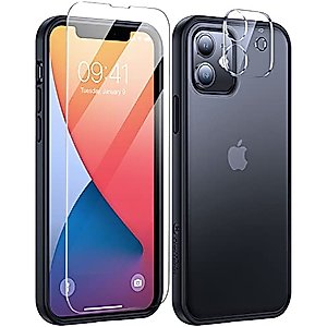 Humixx Full Body Protection for iPhone 12 Case, iPhone 12 Pro Case with Screen Protector + Camera Lens Protector (2 Pack), Shockproof Slim Protective Phone Case for iPhone 12/12 Pro 6.1''-Black