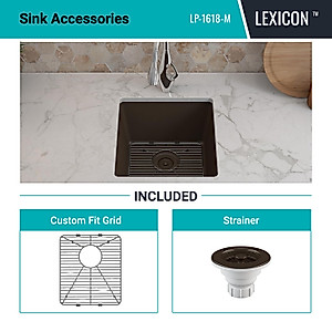 16" x 18" Quartz Kitchen Sink, Single Bowl Kitchen Sink, Drop In Kitchen Sink, Undermount Sink, Granite Composite Kitchen Sink, Galaxy Mocha Kitchen Sinks, Grid, Strainer, Lexicon Platinum LP-1618-M