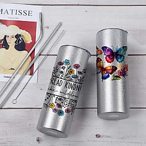 Wzaytia Glitter Sublimation Tumblers 20 Oz Skinny Straight, 8 Pack Sublimation Glitter Skinny Tumbler Blanks, Insulated Stainless Steel Tumbler, Silver
