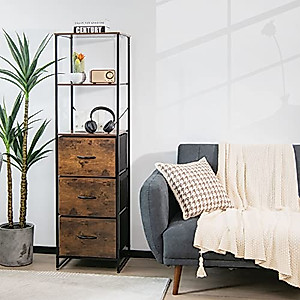 Giantex 6 Tier Storage Cabinet, 61.5” Tall Storage Rack Storage Bookshelf w/Folding Drawers, Shelves, Steel Frame, Anti-toppling Device, Dresser for Bedroom, Living Room, Entryway Display Cabinet(1)