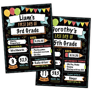Beautiful First and Last Day of School Board Signs Set of 12 - Reversible 12" x 9" Back to School Cards for Lasting Memories - Perfect Photo Prop Chalkboard Prints for Kindergarten and School