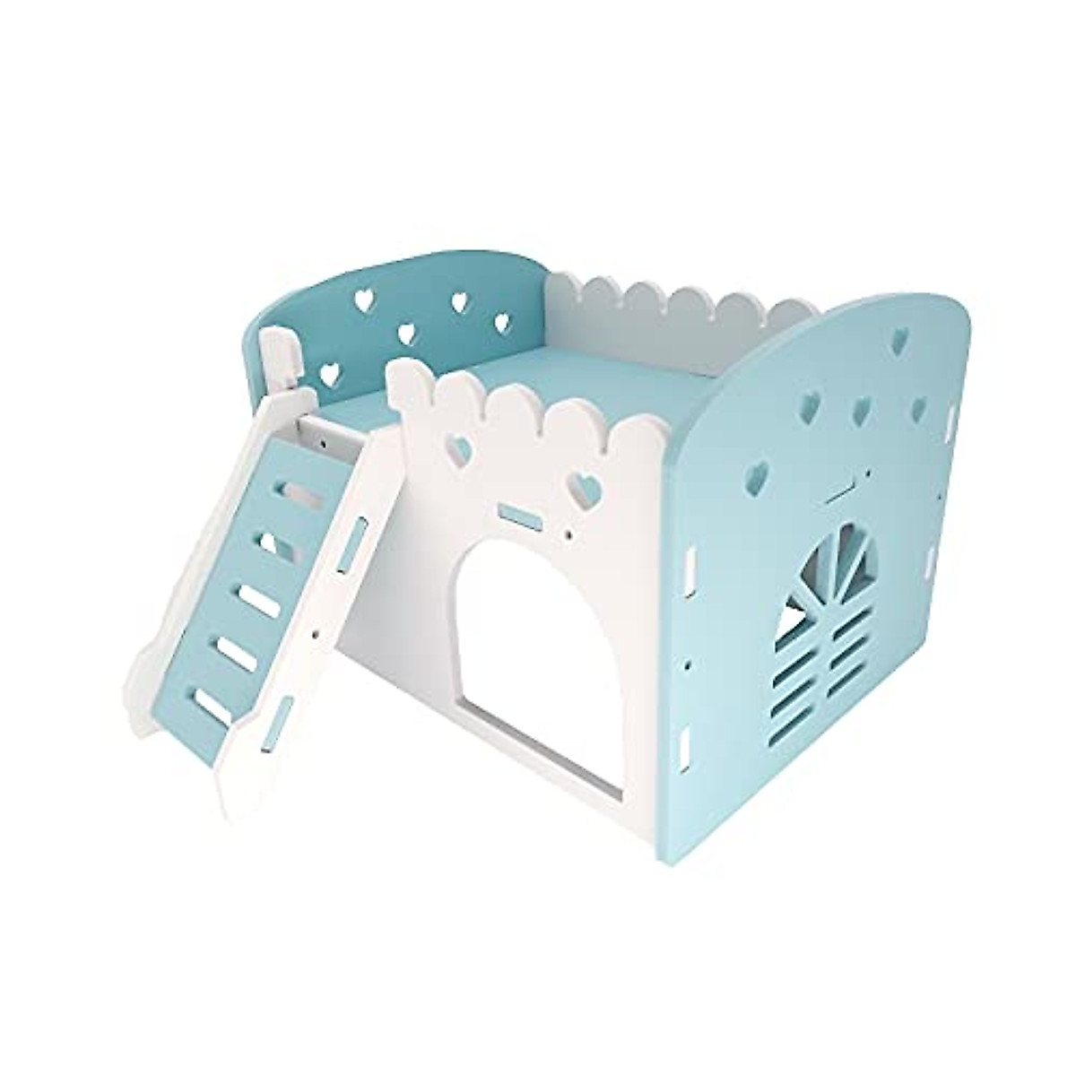 WOWOWMEOW Small Animal Bunkbed House Hideout Detachable Habitat Hut Exercise Playground for Chinchilla Rat Hamster Hedgehog (Medium, Blue)