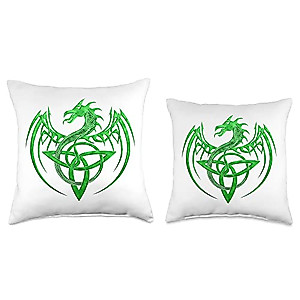 Love Mythical Celtic Dragons Tribal Irish Green Knot Fantasy Celtic Dragon Throw Pillow, 16x16, Multicolor