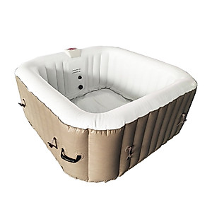 ALEKO Inflatable Hot Tub Spa | Personal High Powered Jetted Bubble | with Fitted Cover and 3 Filters | 160 Gallon | 4 Person Square | Brown | HTISQ4BR