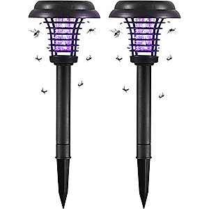 2 Pack Solar Bug Zapper Outdoor Mosquito Repellent Outdoor for Patio - Mosquito Killer & Lighting - 2 in 1 Waterproof Mosquito Zapper Fly Repellent for Outdoor