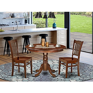 East West Furniture HLGR3-MAH-W 3 Piece Modern Dining Table Set Contains a Round Wooden Table with Pedestal and 2 Kitchen Dining Chairs, 42x42 Inch, Mahogany