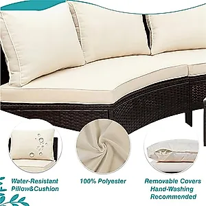 n/a 5 Pieces Brown PE Rattan Wicker Sofa Set Outdoor Patio Sectional Furniture Set Half-Moon with Tempered Glass Table