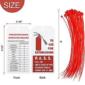Outus 50 Sets Fire Extinguisher Monthly Inspection Tags 4.2 x 2.1 Inch Fire Extinguisher Record Labels with Adjustable Wire Ties Maintenance Waterproof Tags Recharge and Inspection for Indoor Outdoor