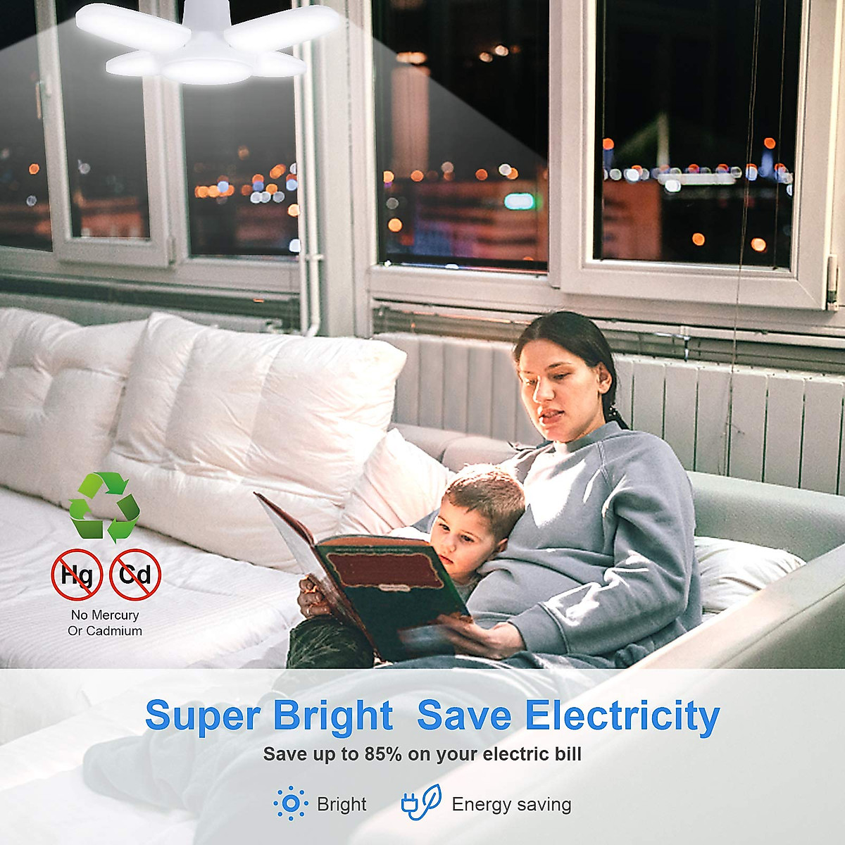 Rieyue 2 Pack LED Light Bulb 35 Watt (150W Equivalent), Mini LED Garage Light E26 Base Daylight 6500K, Super Bright Deformable LED Bulbs for Workbench Porch Basement