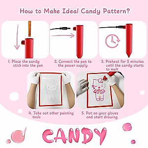3D Printing Pen for Homemade Candy, KIDHABE Candy Machine for Painting, Classic Hard Candy Sweets for Christmas Gift, Birthday Family Party, Include Pen, 20*Candy Sticks, Mat, Patterned Papers(Gloves)