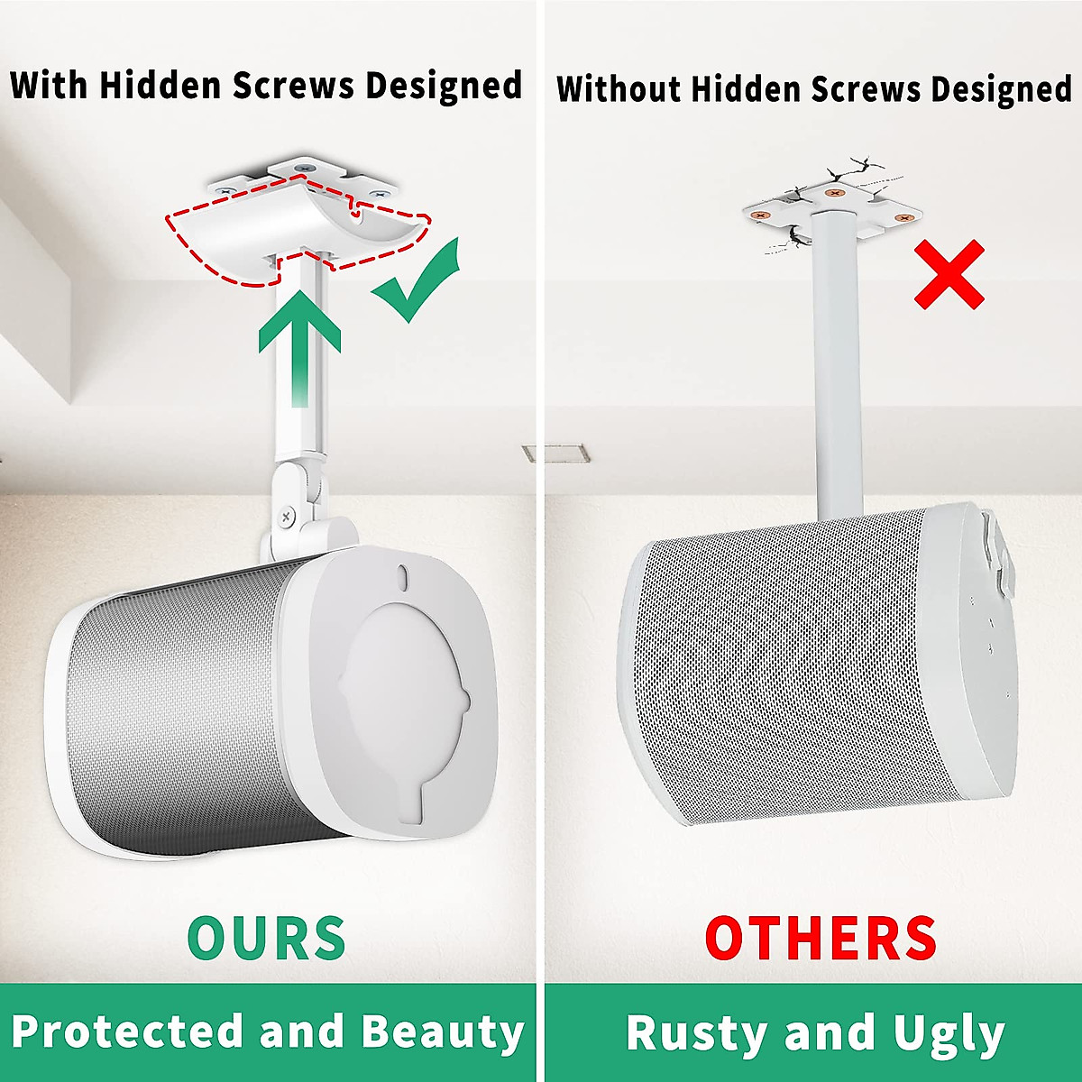 notiela Speaker Wall Mount and Ceiling Mount for Sonos One, One SL, Play 1 Speaker Mount - Swivel & Tilt Adjustable Mounting Brackets for Sonos One, One SL, Play:1 Speaker Mounts, White