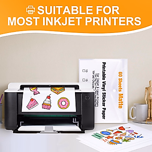 Sticker Paper for Inkjet Printer 30 Sheets Sticker Paper Glossy Waterproof - Size 8.5''x11" A4 - Inkjet & Laser Printer