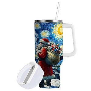RPLIFE Christmas Santa Claus Starry Night 40 Oz Tumbler with Handle and Straw, Stainless Steel Cups with Lid, Tumblers for Women