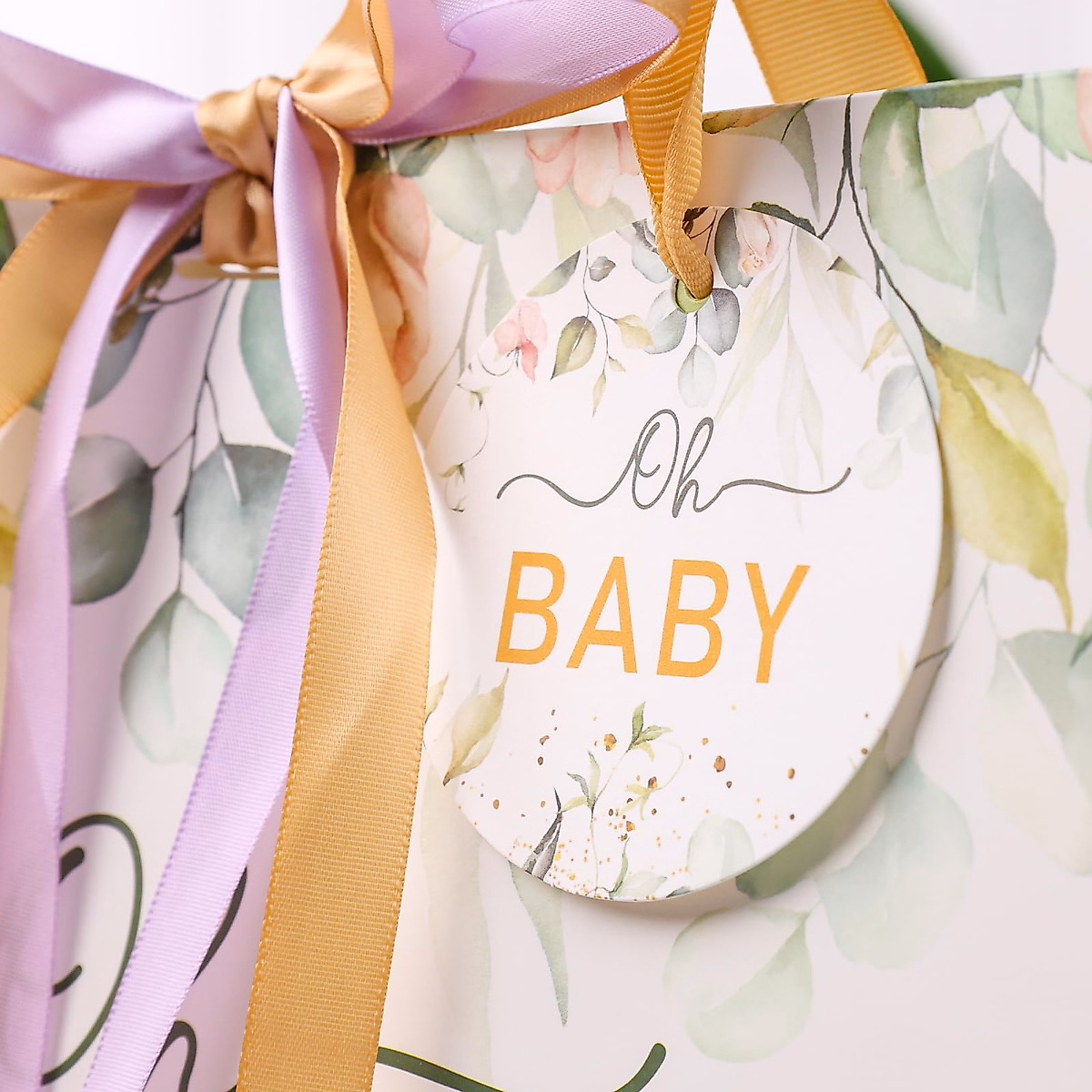 Shindel 13" Large Baby Boy Girl Gift Bag with Handle, 2PCS Baby Gift Bag with Tissue Paper Greeting Card Ribbon for Baby Shower Newborn Birthday Party