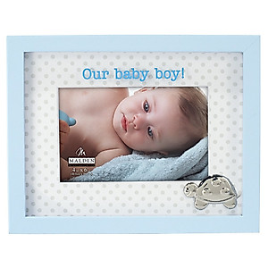 Malden International Designs Baby Memories Our Baby Boy Shadowbox Silkscreened Glass Matted Picture Frame, 4x6, Blue