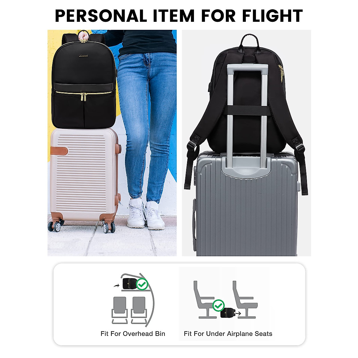 LOVEVOOK Travel Laptop Backpack Women, 15.6 Inch Anti-Theft Water Resistant Computer Back Pack, College Work Teacher Nurse Bag with USB Charging Port, Large Capacity, Black