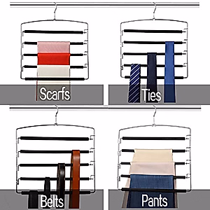 Meetu Pants Hangers 5 Layers Stainless Steel Non-Slip Foam Padded Swing Arm Space Saving Clothes Slack Hangers Closet Storage Organizer for Pants Jeans Trousers Skirts Scarf Ties Towels (2 Pack)