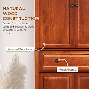 HOMCOM 72.5" Pinewood Large Kitchen Pantry Storage Cabinet, Freestanding Cabinets with Doors and Shelf Adjustability, Soft-Close Mechanism, Living Room & Dining Room Furniture, Mahogany