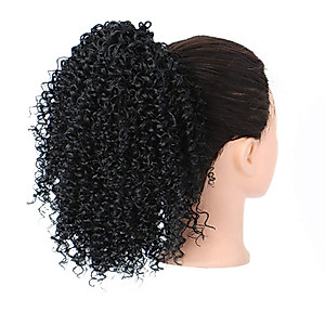 Vigorous Afro Drawstring Ponytail Kinky Curly Ponytail Drawstring Afro Puffs Curly Ponytail Extension for Women Synthetic 10 Inch Curly Ponytail （Black 1B#）