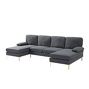 OMMGG 107.9” U Shaped Sectional Sofa with Double Extra Wide Chaise, Seat Cushions & Removable Back, for Living Room, Office, Apartment