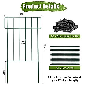 Koncifun Garden Fence 25 Pack Animal Barrier Fence 27ft (L) x 24in (H) Dog Fence Rustproof Metal Wire Fencing Border Garden Animal Barrier for Outdoor Landscape Patio Yard Garden Flower Bed
