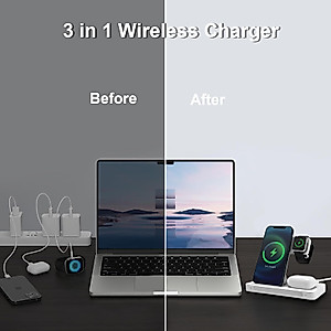Miady Wireless Charging Station, Foldable 3 in 1 Wireless Charger for iPhone 15/14/13/12, iWatch Series 8/7/6/5/SE/4/3/2 & AirPods Pro/3/2 (Adapter Included)- White