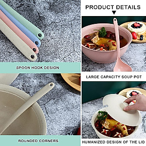 Unbreakable and Lightweight Soup Bowl with Lid and Spoon, 60Oz/1800ml Noodle Bowl Rice Bowl Cereal Bowl Dinner Bowl, Dishwasher Safe (Beige)