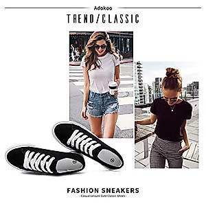 Women's White Platform Sneakers Black Platform Tennis Shoes Casual Lace up Fashion Sneakers Canvas Walking Flat Shoes (Black,US8)