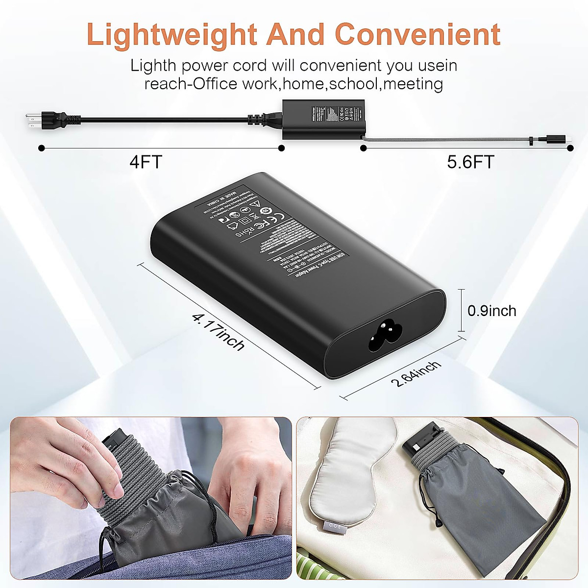 Charger for Dell 65W USB-C Laptop Charger Latitude 5400 5410 5420 5430 5440 5450 Power AC Adapter with Power Cord Cable, Black, HA65NM190